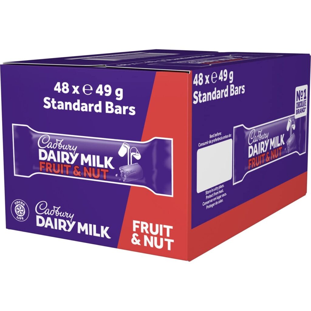 Cadbury Dairy Milk Fruit & Nut Milk Chocolate Regular Size Bar, 48 Pack ...