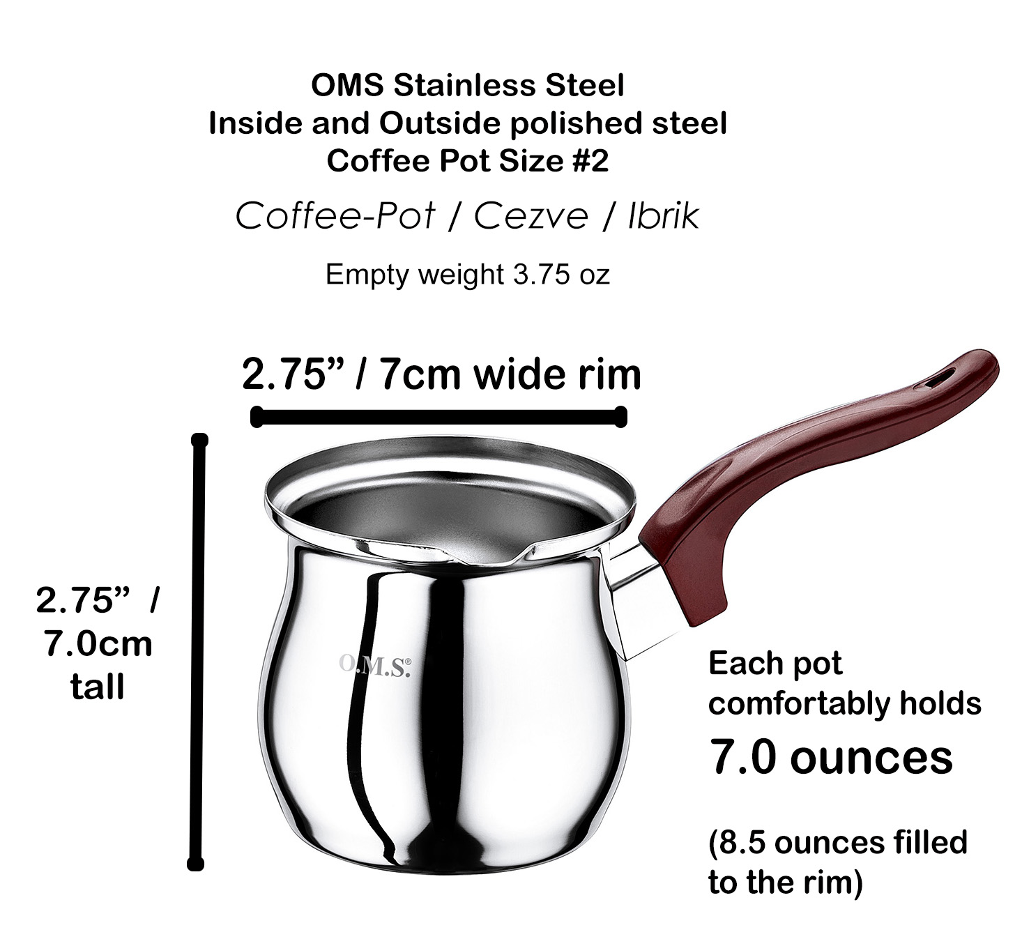 OMS Stainless Steel Cezve Coffee Pot # 2 – BalginLLC