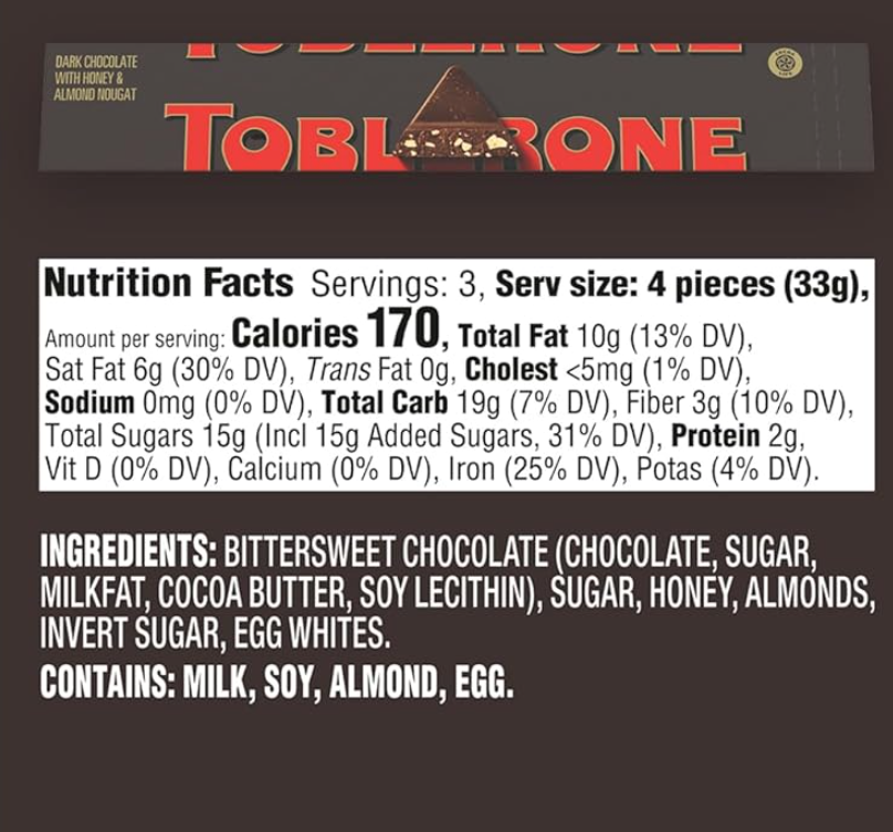 Toblerone Dark Chocolate 100g X 20 Pcs Box – BalginLLC
